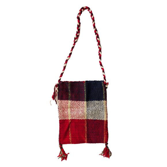 Vintage | Bags | Vintage 7s Red Blue Plaid Hippie Romanian Woven Hobo ...